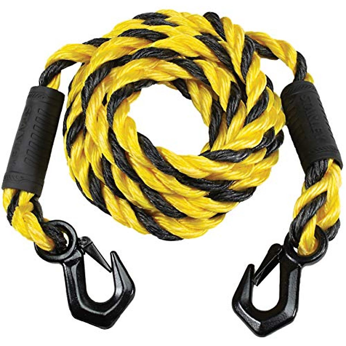 STANLEY S1052 Black/Yellow 5/8" x 15' Poly-Blend Braided Tow Rope with Heavy Duty Tri-Hook (7,200 lbs Break Strength)