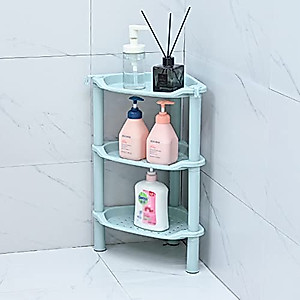 3 Tier Shower Caddy Organizer Shelf Corner, 13.5 x 10 x 26 Inches, Rustproof, Plastic Shower Rack Stands for Inside Bathroom, Bathtub, Shower pan, Blue (Round Slot Blue 3 Tier)