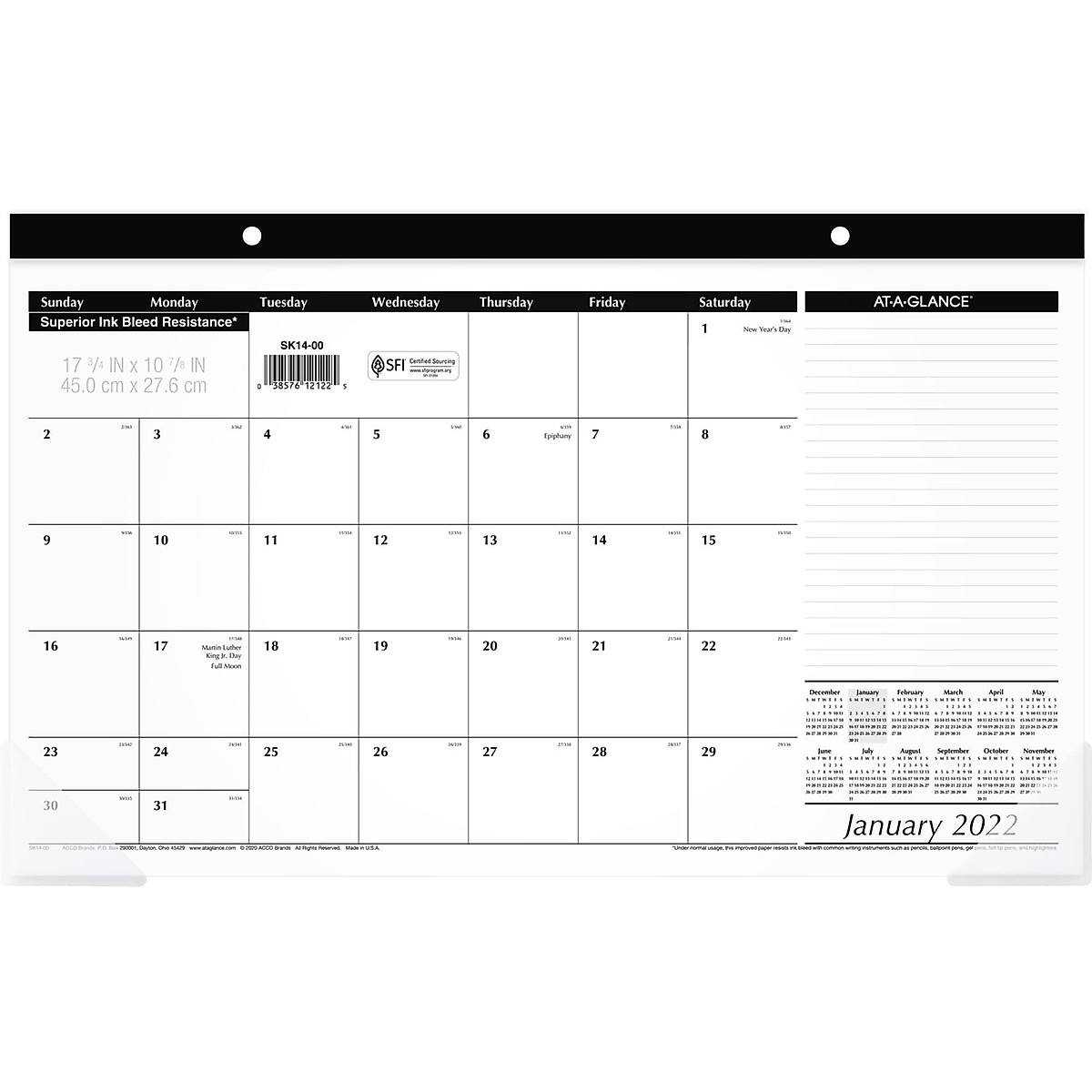 2022 Desk Calendar, AT-A-GLANCE Desk Pad Calendar, 17-3/4" x 11", Compact (SK1400)