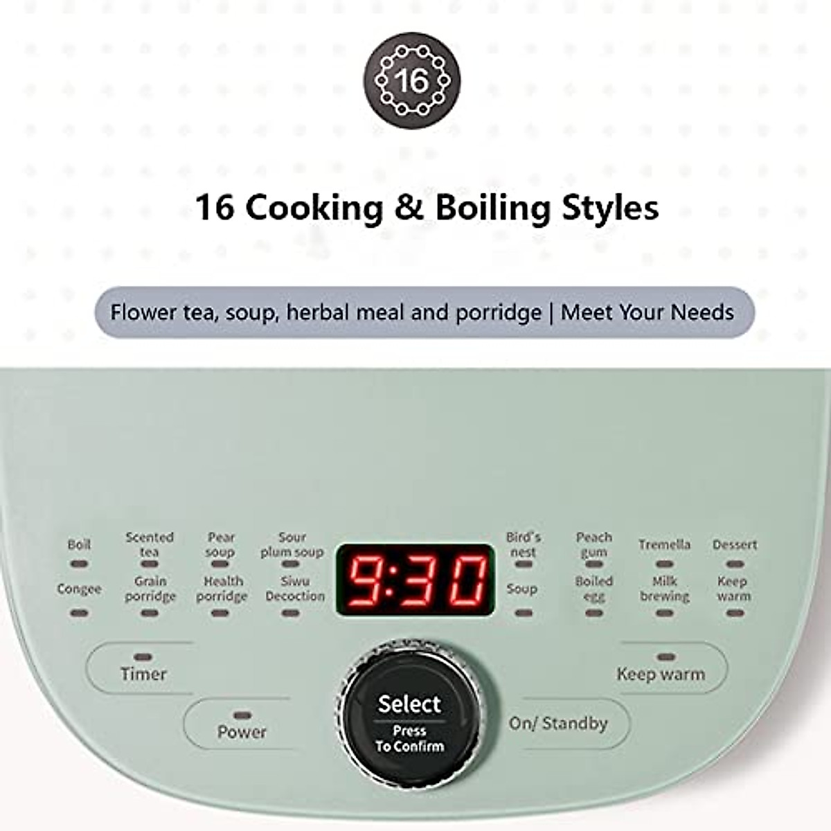 Bear YSH-C18S2 Health Pot, Electric Kettle Tea Maker with Infuser, Glass Kettle & Stew Pot, 16 Menus 1.8L 120V, Green