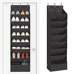STORAGE MANIAC Over the Door Shoe Organizer Heavy-Duty Large Deep Pocket Hanging Shoe Organizer Shoe Rack Door Closet Shoe Organizer for Wall, Dorm & Narrow Door Storage Shoe Holder Black, 1 Pack