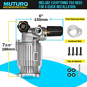 MUTURQ 3/4" Shaft Horizontal Pressure Washer Pump, Easy Adjust 2500-3000 PSI, 2.5 GPM, OEM Replacement Pump for Simpson, Honda GC 160, Homelite, and Most Power Washer