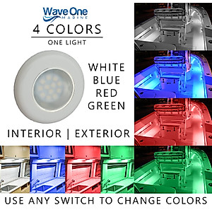 Wave One Marine | Flush Mount 3" RGBW Internal Driver LED Courtesy Boat Light | RV Accent | Interior Exterior Deck Transom Cockpit T Top | Waterproof IP67 (White Bezel)
