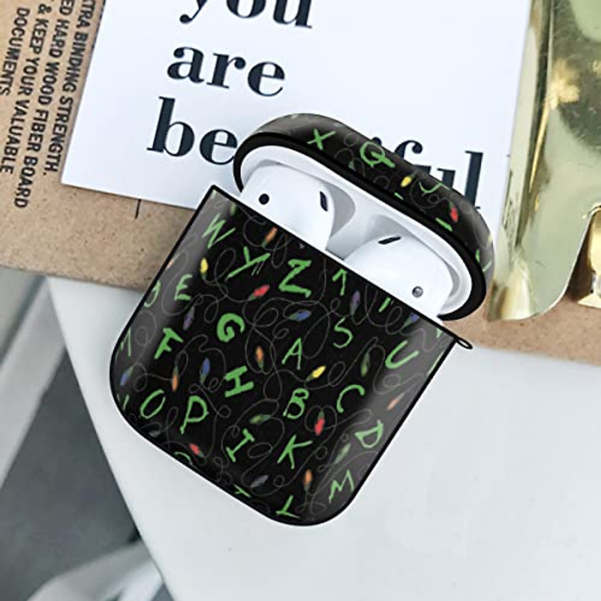 Green Black Stranger Letter Things for AirPods Case Cover for Airpods 1&2, Wireless/Wired Charging Protective AirPods Case with Keychain