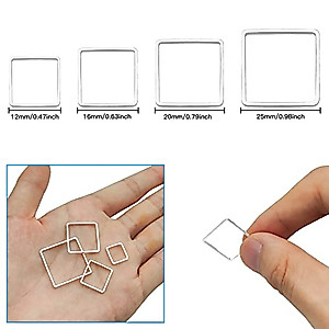80Pcs Earring Hoop Jewelry Making Earring Beading Hoop Rings Earring Finding Hypoallergenic Square Earrings Beading Hoop Bulk Open Bezel Pendant Frame for DIY Crafts Accessories Supplies(Silver)