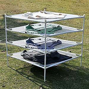 johgee Clothes Drying Rack, 4-Layer Sweater Laundry Drying Rack, Mesh Drying Rack Clothing for Indoor & Outdoor,White