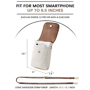 BOSTANTEN Leather Small Crossbody Bags for Women Designer Cell Phone Bag Wallet Purses Adjustable Strap White with Brown