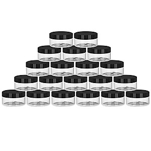 1 oz Plastic Pot Jars Round Clear Leak Plastic Cosmetic Container Jars with Black Lids 20 Pcs, for Cosmetic, Lotion, Cream, Eye shadow.