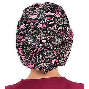 Sparkling EARTH Pink Ribbon Collage (Breast Cancer Ribbons) - Riley Medical Scrub Caps - Adjustable Cord Lock Closure - Made in USA!