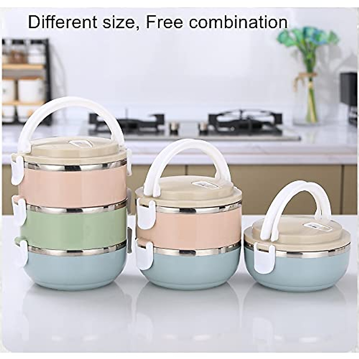 Bento Stackable Lunch Box Stainless Steel Thermal Compartment Multi-layered Leakproof Lunch Containers Insulated Bento Box, Thermal Compartment Lunch/Snack Box 3 tier Green