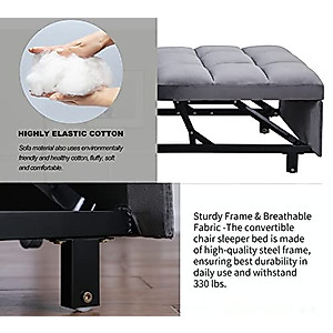 LKTART Sofa Bed Convertible Sofa Chair with Pillow Pull-Out Sofa Bed Velvet Folding Footstool Guest Bed Suitable for Bedroom, Living Room, Apartment