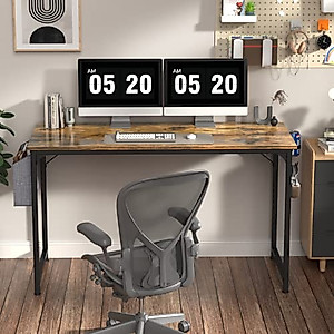 Mr IRONSTONE Computer Desk 47" Home Office Writing Desk, Modern Simple Study Table, Laptop Table with Storage Bag, Cup Holder and Headphone Hook (Rustic Brown)