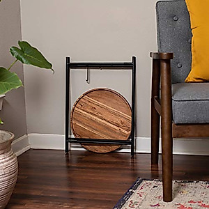 BIRDROCK HOME Folding Side Table with Removable Wood Tray - Black Metal Foldable Nightstand - Indoor Use Only - Bar Coffee Drinks Food Serving Tray - Decorative Modern End Accent - Natural Acacia