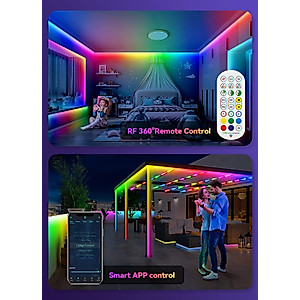 Skzlibry 91FT IP67 RGB+IC Outdoor Led Strip Lights Waterproof Led Light Strips with RF Remote &Bluetooth Music Sync App Control,Color Changing (RGB+IC, 560LED)