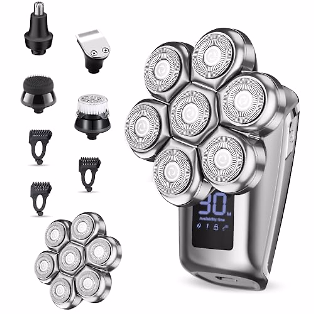 Magnetic Head Shavers for Bald Men, 5-in-1 Cordless Electric Head Shavers with Beard Nose Hair Trimmer & Head Shaver Replacement Heads