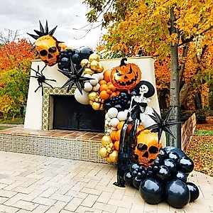 Halloween balloon garland kit116 pieces Fall orange black gold sand white and skull pumpkin monster star mylar foil balloons for spooky Boo fall party decoration