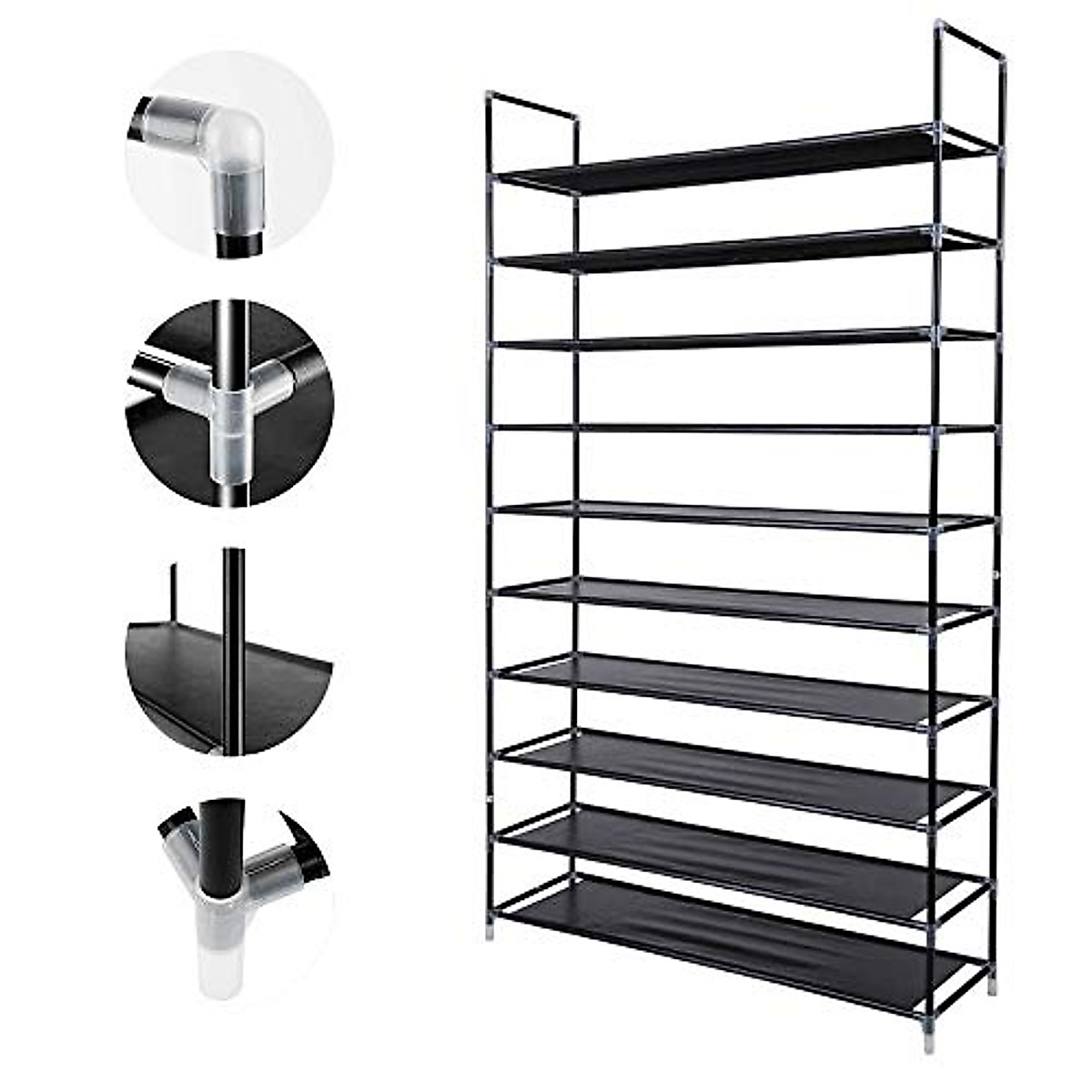 lapday 10 Tiers Shoe Rack 50 Pairs Non-Woven Fabric Shoe Tower Organizer Cabinet, Space Saving Shoe Storage (Black)