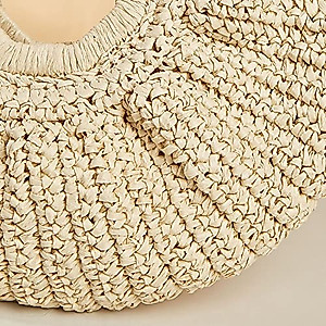 Bandkos Straw Beach Bag for Women Summer Hand-woven Travel Tote Handbag Purse Handmade Straw Woven Top-handle Rattan Clutch Bag, Beige