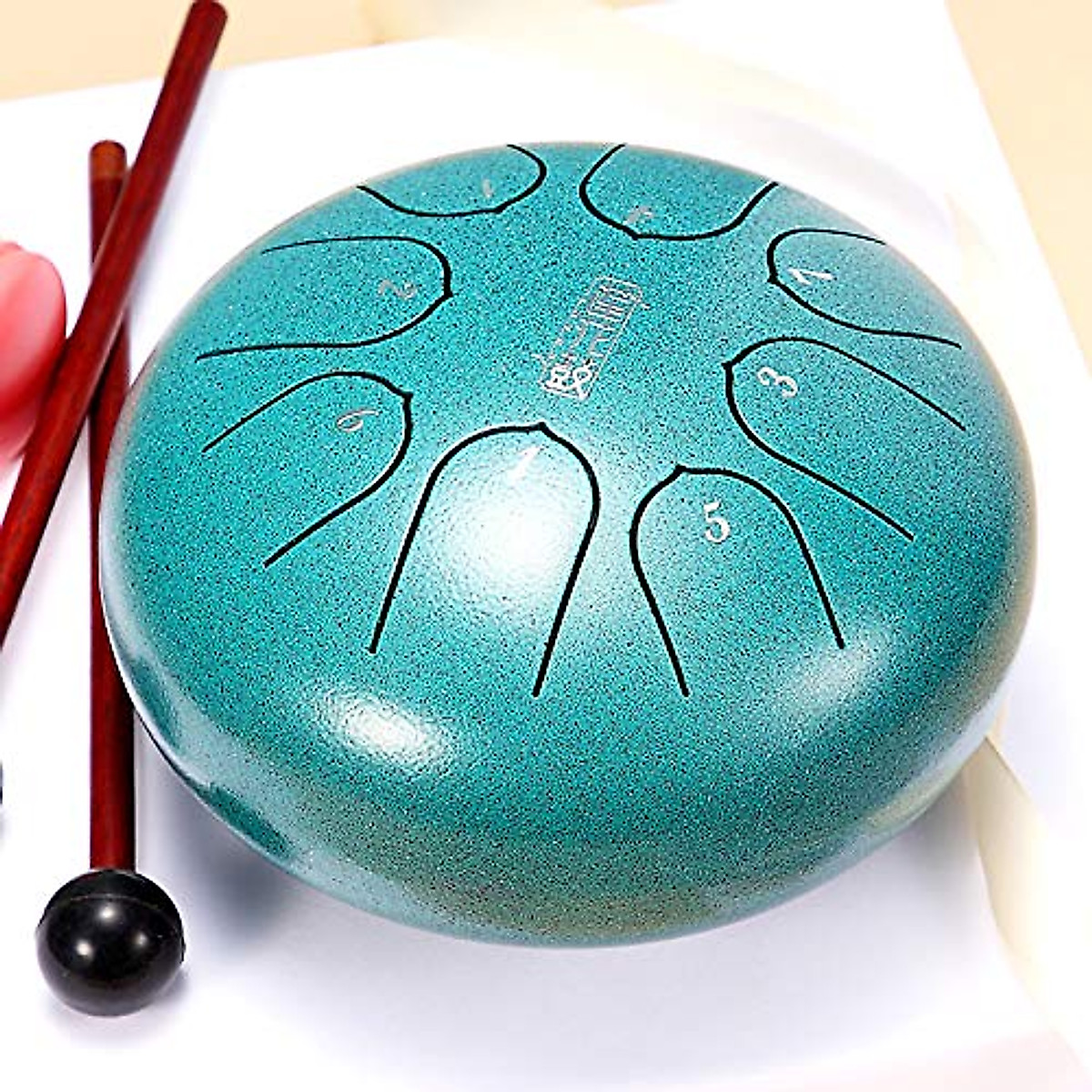 Steel Tongue Drum - 8 tones 6 Inches-Percussion Instrument - C-Key Handpan Drum with Bag, Mallets, Finger Picks, Notes Stickers for Personal Meditation, Yoga, Zen, Concert (Green)