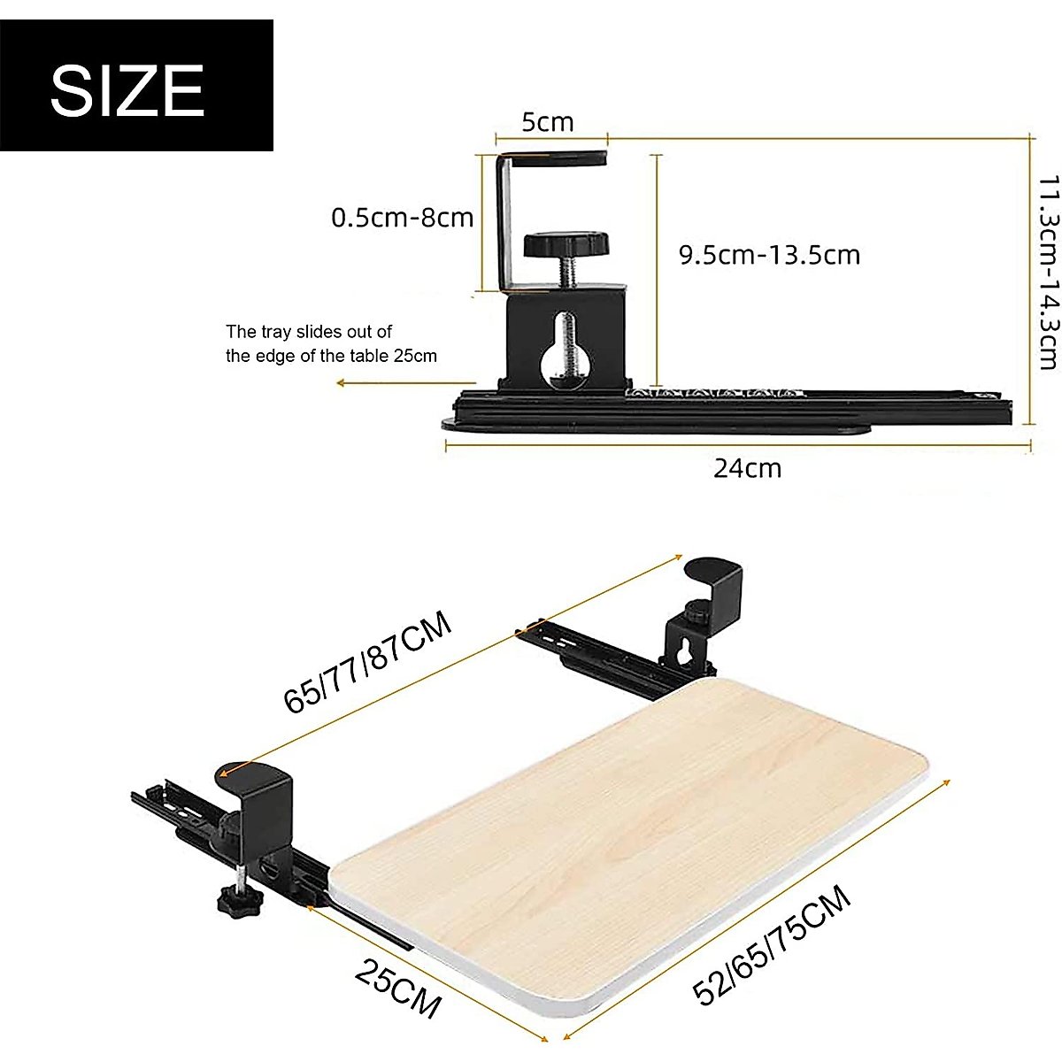 Keyboard Tray Stores Under Desk 4 Colours Wooden Keyboard Tray Storge Shelves Under Desk Sliding, Push-Pull Keyboard Shelf/Keyboard Mouse Support, Height Adjustable Keyboard Drawer Stand