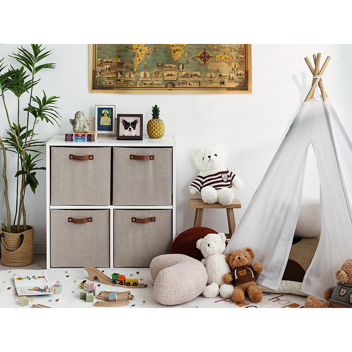 StorageWorks Storage Baskets for Shelves and Fabric Storage Box with PU Handles