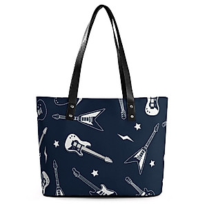 Womens Handbag Guitar Pattern Leather Tote Bag Top Handle Satchel Bags For Lady