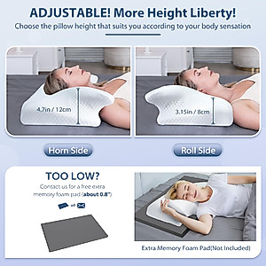 HOMCA Cervical Pillow - Ergonomic Memory Foam Pillow for Neck and Shoulder Pain Relief with Cooling Ice Silk Pillowcase, Orthopedic Neck Bed Pillow for Side, Back and Stomach Sleepers