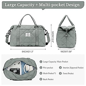 Weekender Bags for Women Travel, Overnight Travel Duffel Bag with Wet Pocket and Separate Toiletry Bag, Airplane Personal Item Travel Bag, Travel Tote Bag Carry On Bags,Gym Bag