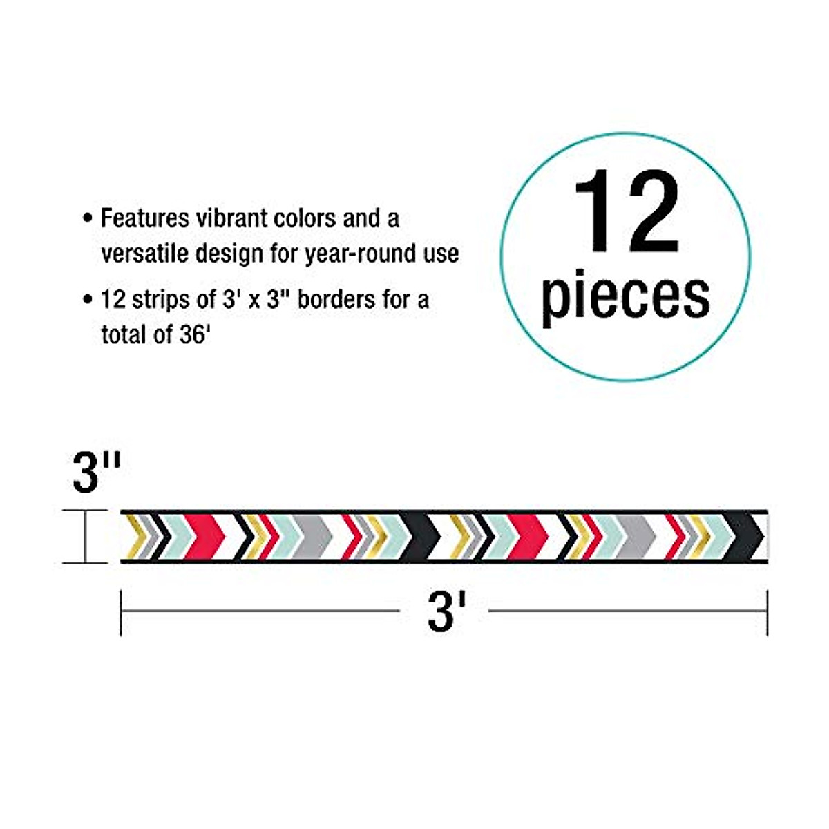 Carson Dellosa Modern Chevron Bulletin Board Borders, 36 Feet of Straight Chevron Classroom Borders for Bulletin Board, White Board, Cork Board, Locker, Classroom Decor, and Modern Office Decor