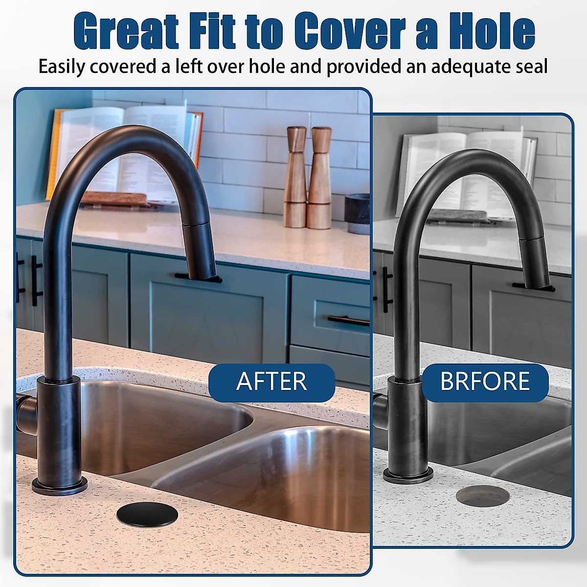 2 Inch Kitchen Sink Hole Cover Faucet Hole Cover Stainless Steel Kitchen Sink Tap Hole Plate Stopper Cover Blanking Metal Plug (Matte Black)