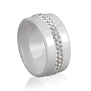 10MM Width Two Row Crystal Women Rings Jewelry Smooth Black White Ceramic Rings Made Of Ceramic Material Fashion Wedding Ring