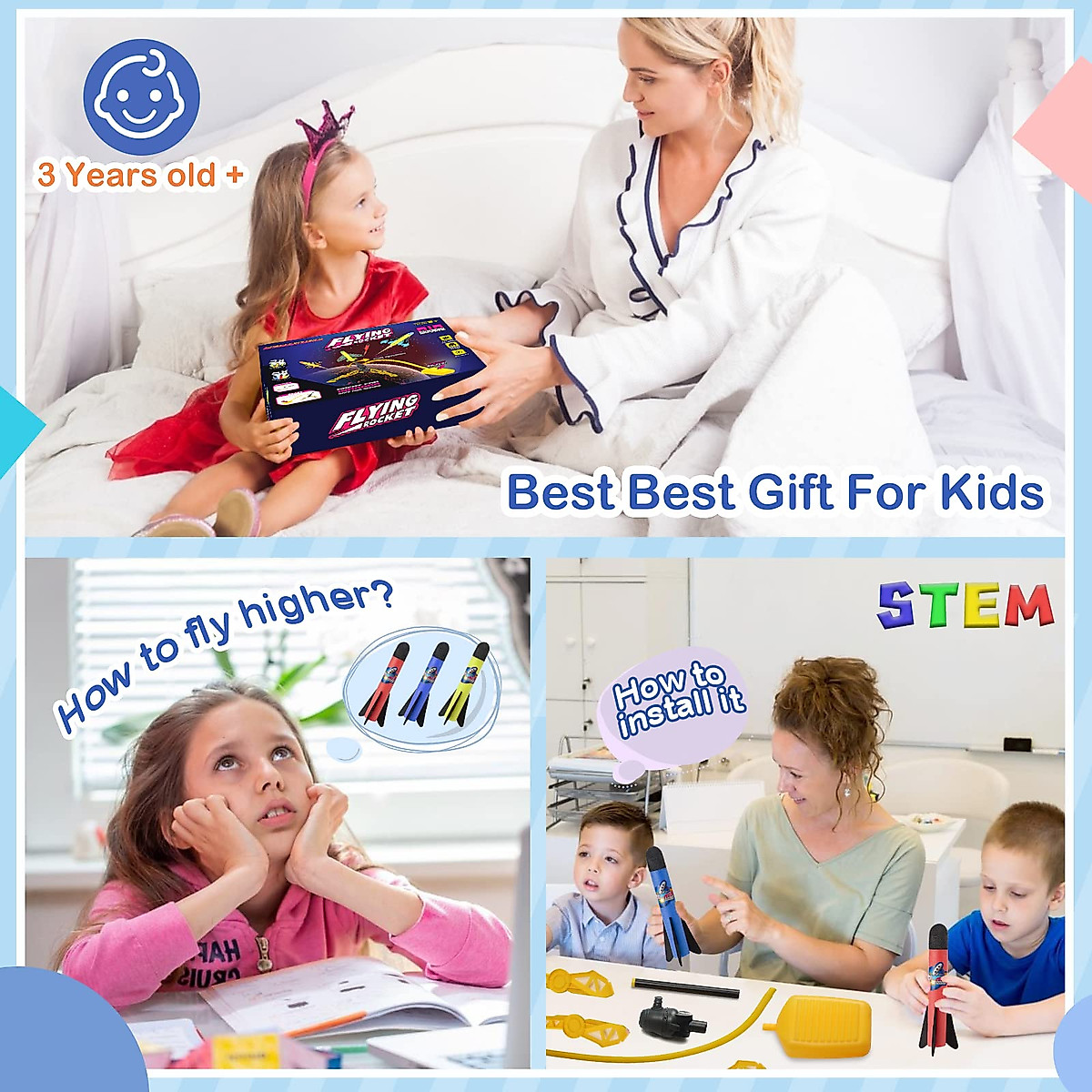 Rocket Toy Outdoor Rocket Launcher for Kids, Shoots Up to 100 Feet, 6 Colorful Rockets and 3 Planes with 2 Sturdy Launcher Toy Stand, Birthday Gift for Boys Girls Age 3-12