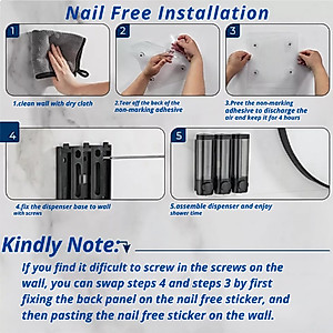 DUTHINGS - Shampoo and Conditioner Dispenser - Shower Dispenser 3 Chamber no Drill - Wall Soap Dispenser Bathroom