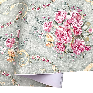 SimpleLife4U Retro Rose Furniture Paper Light Green Self-Adhesive Shelf Liner School Locker Sticker 17.7 Inch by 9.8 Feet