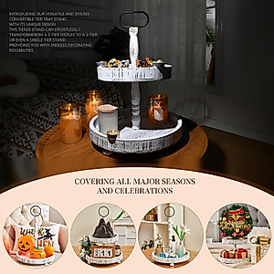 AONEHOME 2 Tiered Tray Stand, White Tiered Tray Decorative Trays – 2 Tier Cupcake Stand - 2 Tier Serving Tray - Tiered Tray Decor