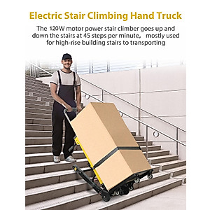 Electric Stair Climbing Hand Trucks Dolly Cart - Load 441 lb - Heavy Duty Folding Stair Climber Cart Hand Trolley - with 6 Wheels - Motor Battery Powered for Furniture Goods Moving