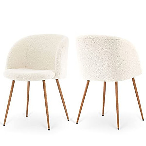 NORDICANA Accent Chairs Set of 2 Fuzzy Sherpa Dining Chairs with Barrel Back Faux Fur Armchairs Upholstered Sofa Chairs for Living Room/Home Office/Dining Room (Off White)