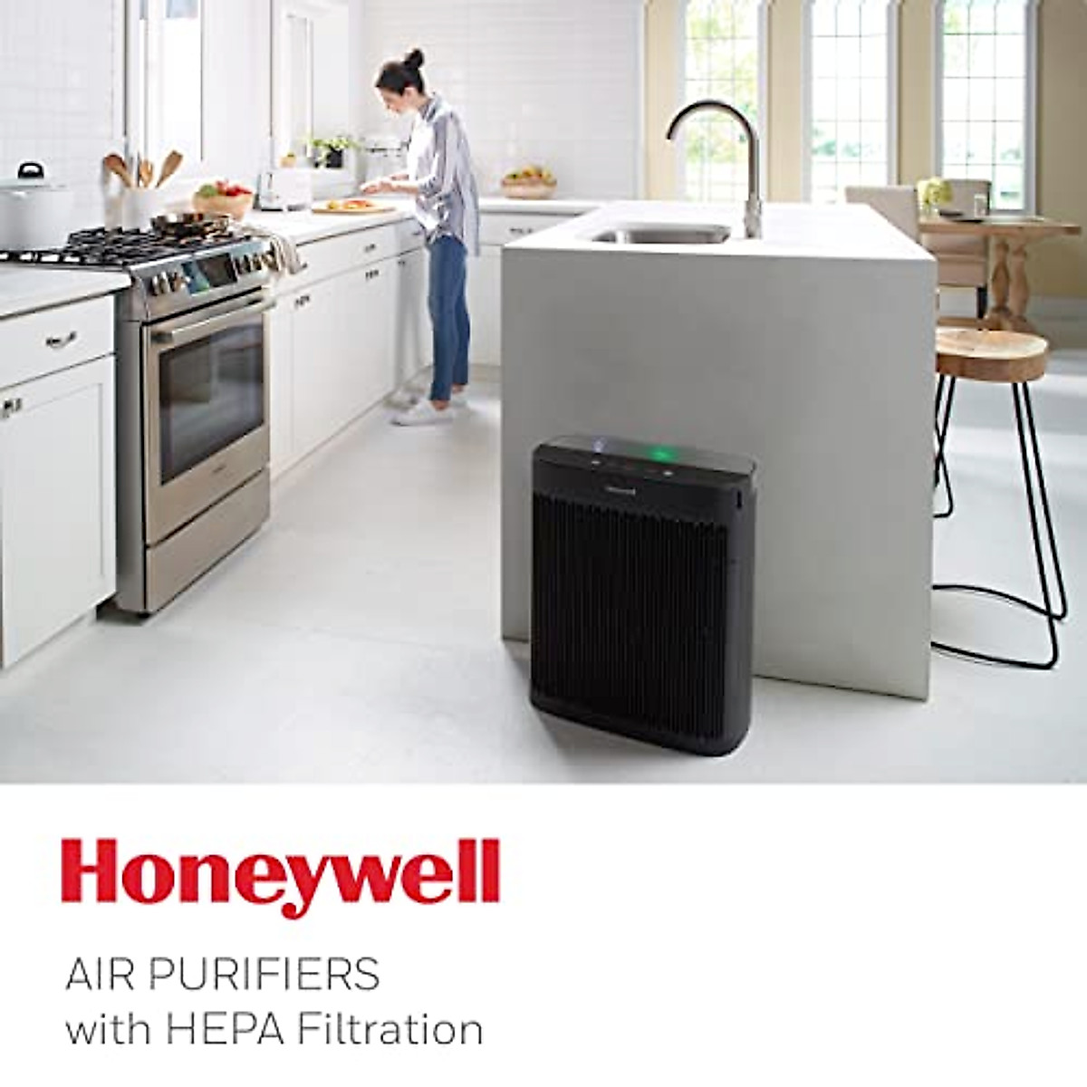 Honeywell HPA5300 InSight HEPA Air Purifier with Air Quality Indicator and Auto Mode, Allergen Reducer for Extra-Large Rooms (500 sq ft), Black - Wildfire/Smoke, Pollen, Pet Dander & Dust Air Purifier