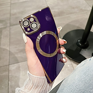 Misscase for iPhone 13 Pro Max Magnetic Case Compatible with MagSafe,Full Protection Square Case with Camera Lens Protector Anti-Scratch Dust-Proof Net Case for iPhone 13 Pro Max Night Purple