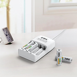 EBL AA Rechargeable Batteries 4 Pack, 2300mAh Ni-MH with Individual Cell Battery Charger - Rechargeable AA Batteries and 916 Charger Combo for Ni-MH/Ni-CD AA AAA Rechargeable Batteries