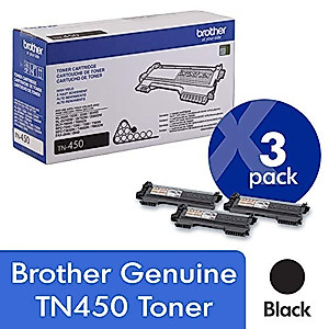 Brother Genuine TN450 3-Pack High Yield Black Toner Cartridge with Approximately 2,600 Page Yield/Cartridge