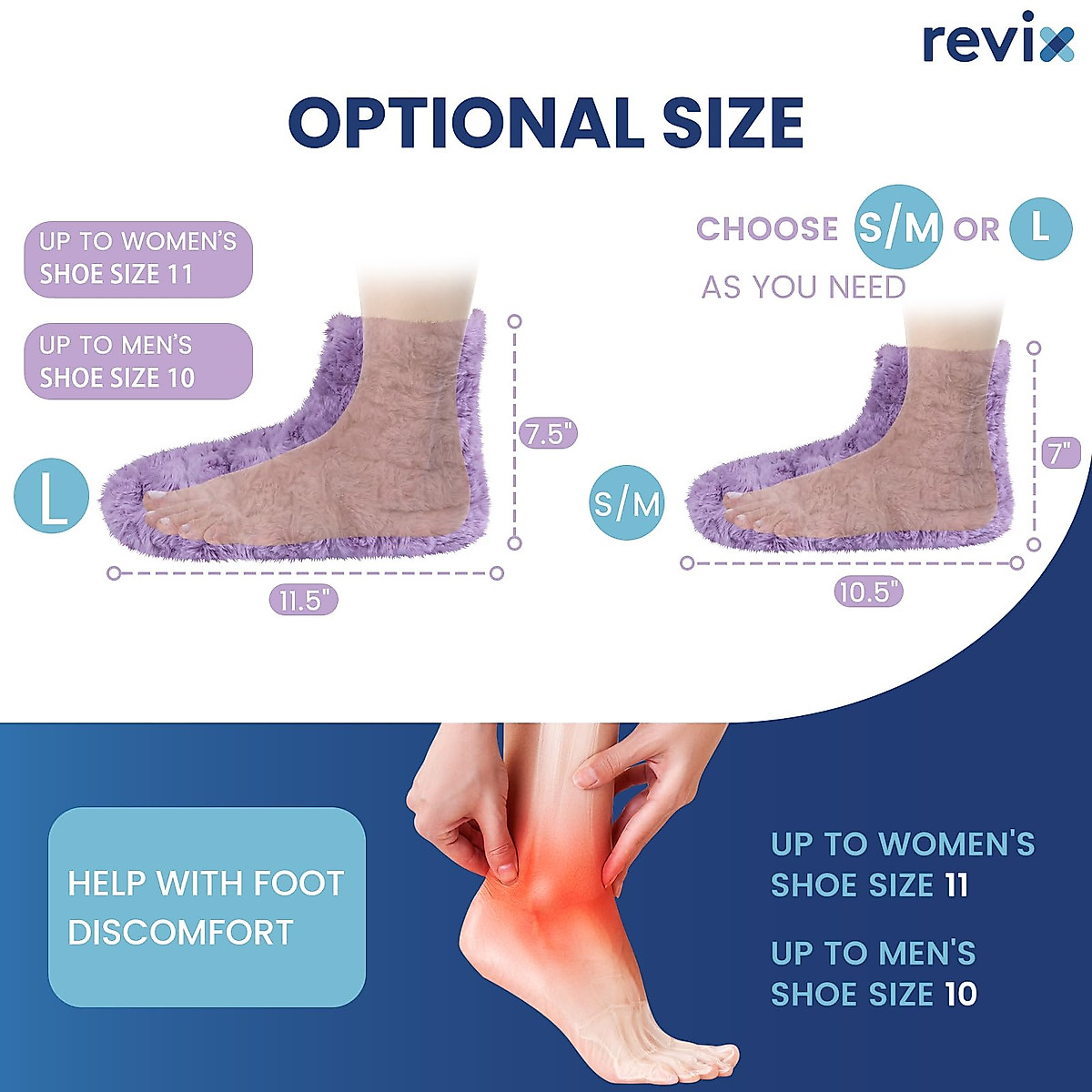 REVIX Microwavable Booties and Hot Feet Warmers for Women & Men,Heated Foot Warmer with Flaxseed Moist Heat Therapy for Foot Ankle, Cold Feet, Purple, S/M