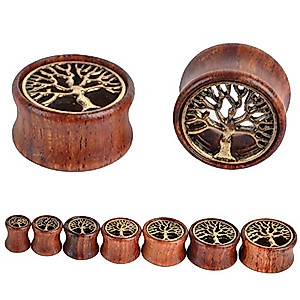 Oasis Plus Tree of Life Organic Wood Flesh Tunnels Double Flared Ear Stretcher Saddle Plugs Gauge 16mm 5/8"