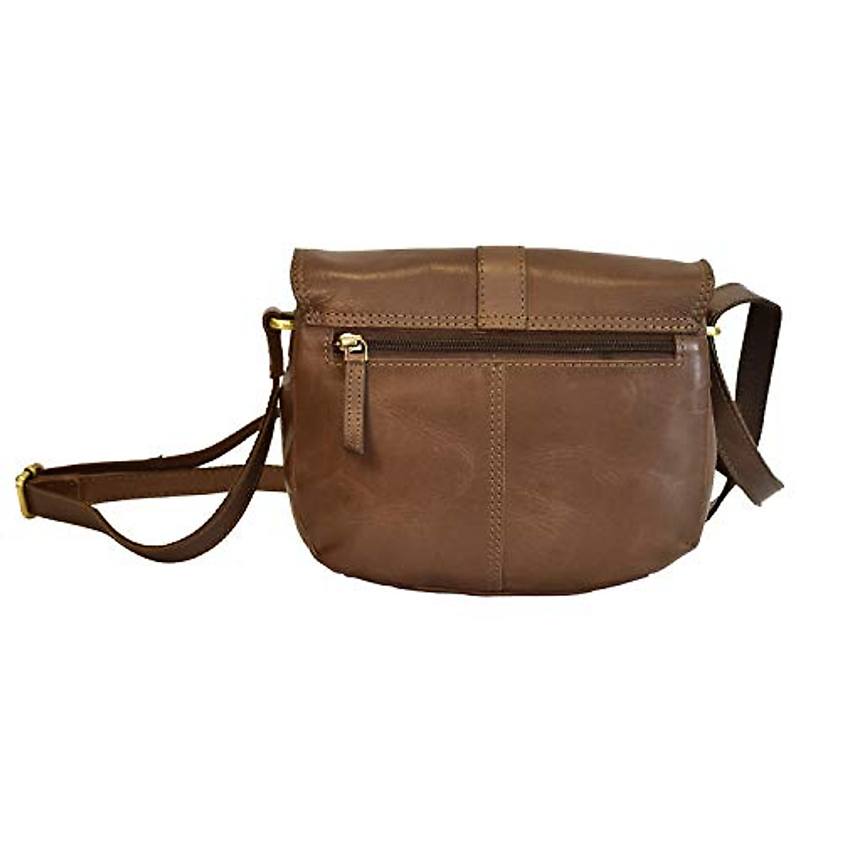Zinda Genuine Leathers Saddlebag Flap Over Women's Handbag Crossbody Shoulder Sling Multiple Pockets (Brown)