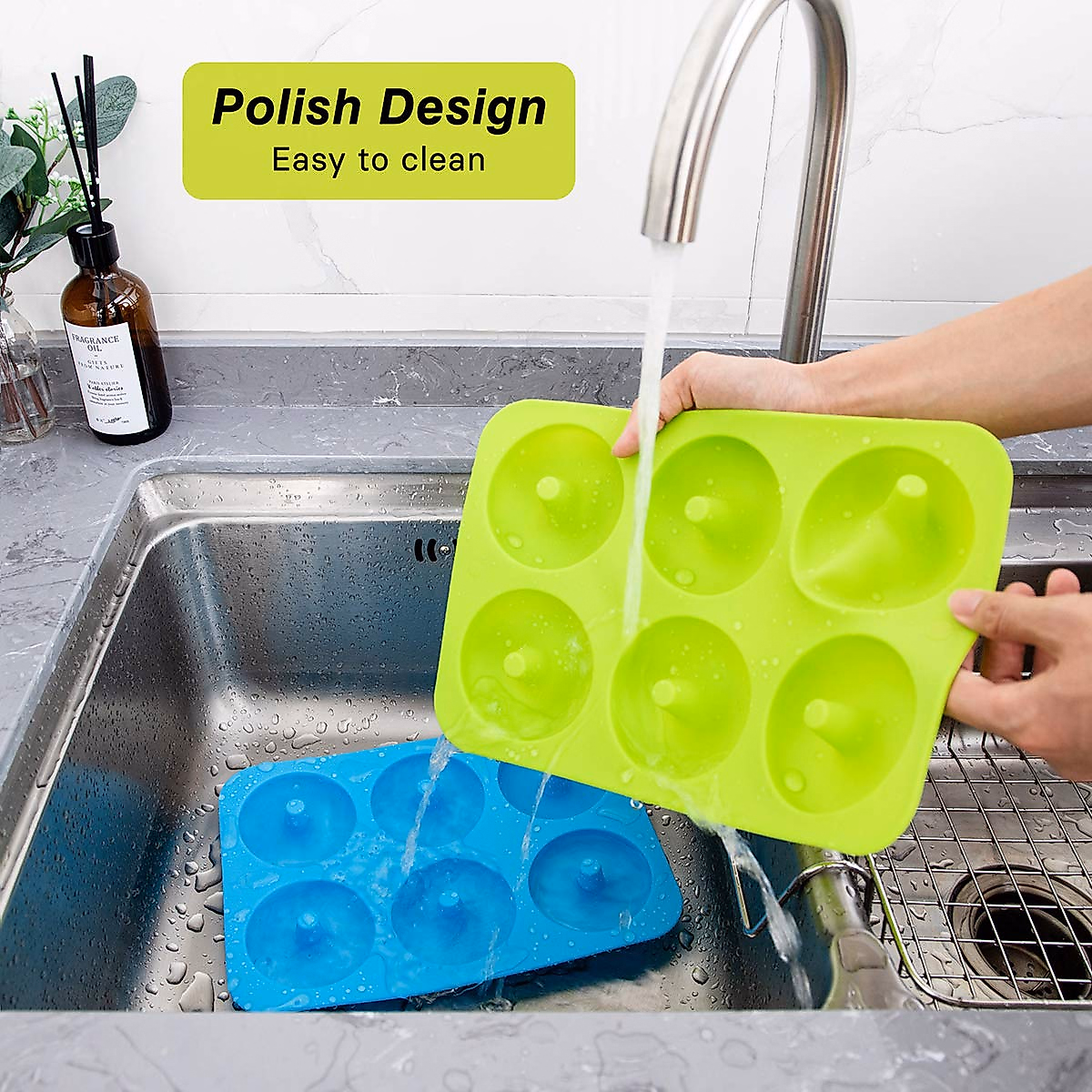 BAKHUK Donut Pan, 2pcs NonStick Silicone Donut Molds for Baking, 6 Full-Size Doughnuts, Easy Clean and Dishwasher Microwave Safe