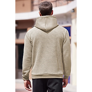 COOFANDY Men's Quilted Sweatshirt Casual Long Sleeve Outdoor Hoodies Pullover Hooded Khaki 3X-Large