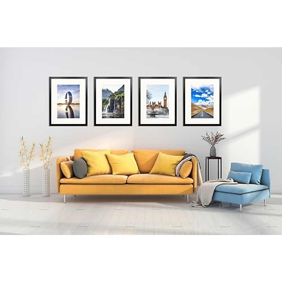 The Display Guys - Minimalist Wooden Picture Frame w. Tempered Glass - 18x24 matted to 12x18 - Wall Hanging - Black