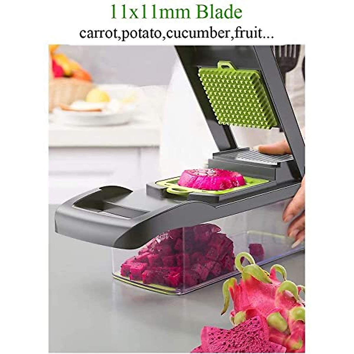 Alrens Vegetable Chopper Mandoline Slicer Cutter and Grater 11 in 1 Vegetable Slicer Potato Onion Veggie Chopper Dicer with Container Gray