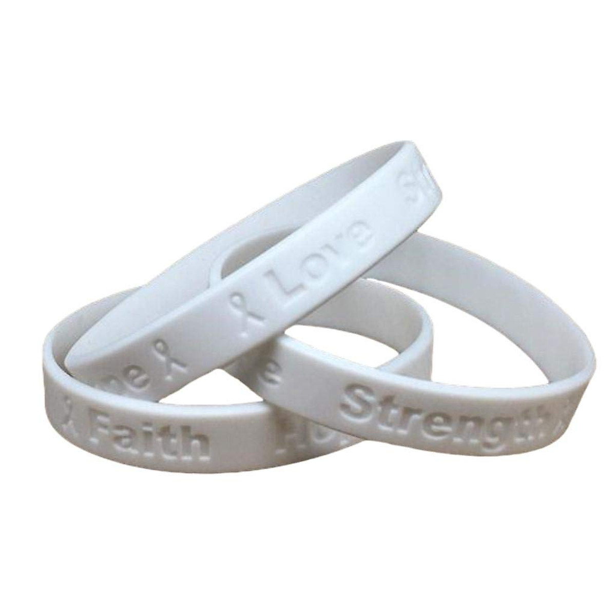 Jeirles Wholesale 50 Lung Cancer Awareness Bracelets 100% Medical Grade Silicone Bracelet - Latex and Toxin Free (50 Bracelets) Show Your Support For Lung Cancer Awareness, White