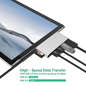Surface Pro 4/5/6 USB Hub Docking Station, Surface Pro Hub Adapter with 1xUSB3.0 + 2X USB2.0 Ports, SD + TF Card Slot, 4K@30Hz HDMI Port Converter Accessories for Microsoft Surface Pro 6/5/4